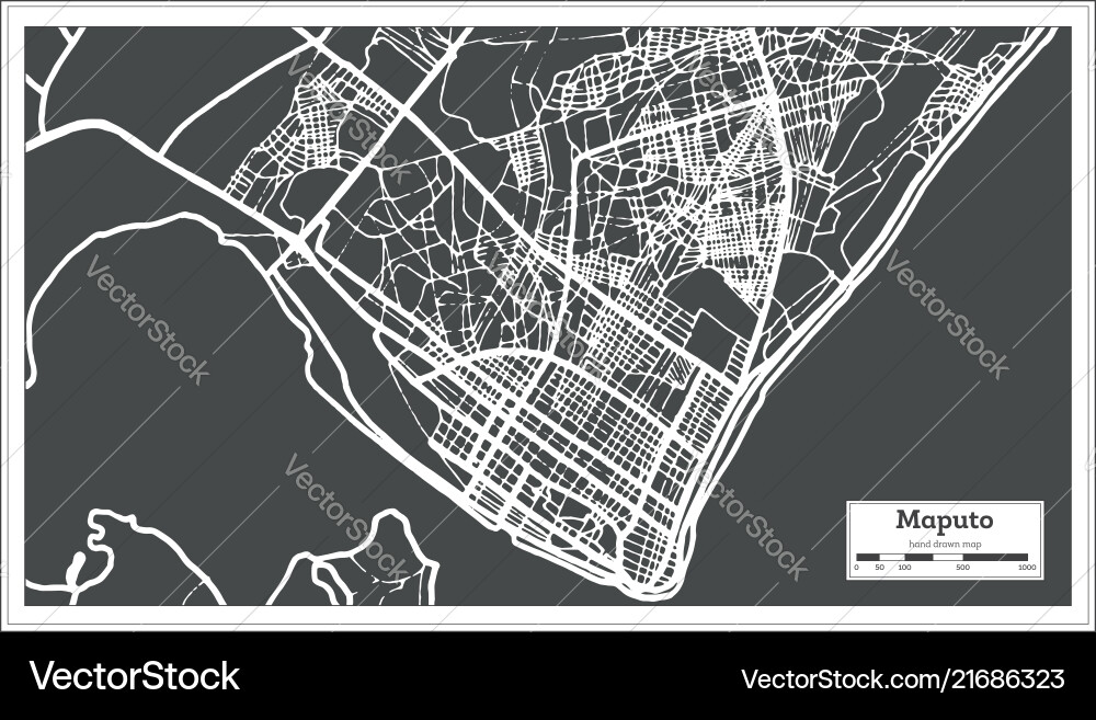 Map of Maputo, Mozambique - Retro Style Royalty Free Vector