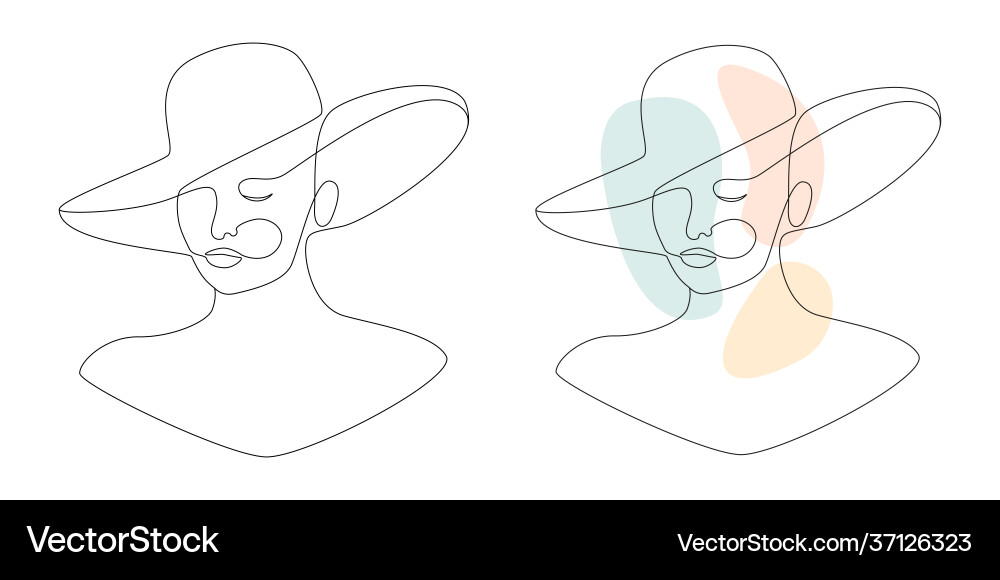 Woman in hat single line drawing Royalty Free Vector Image