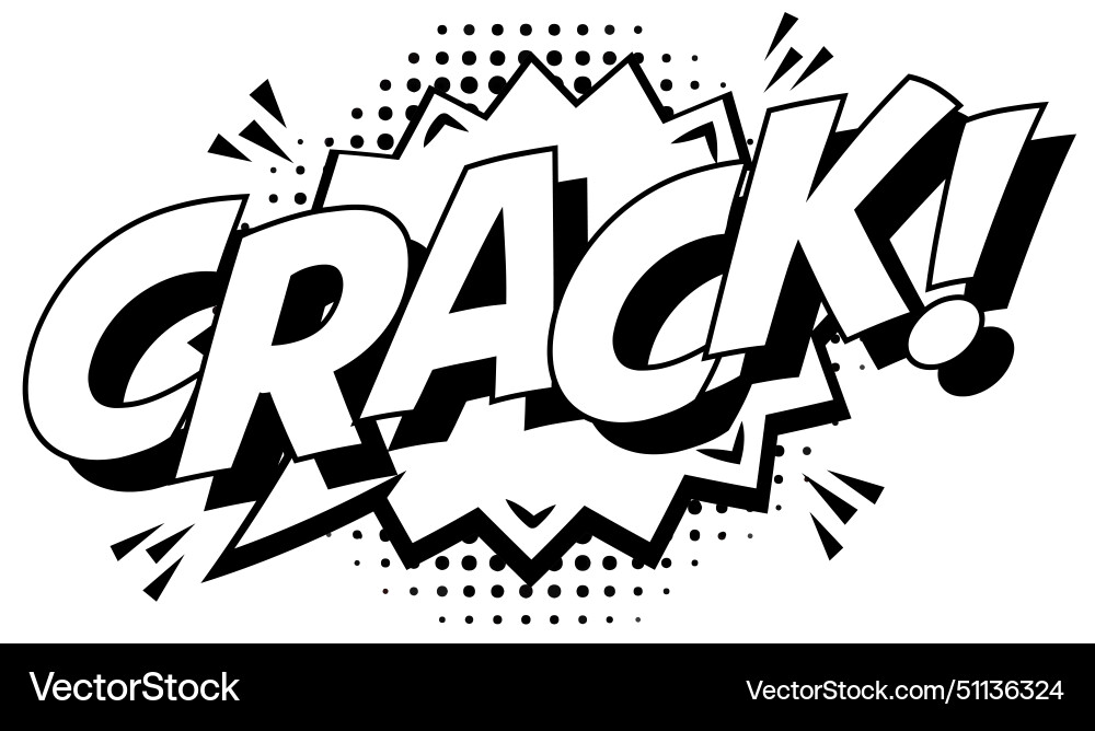 Crack pop art style black white color Royalty Free Vector