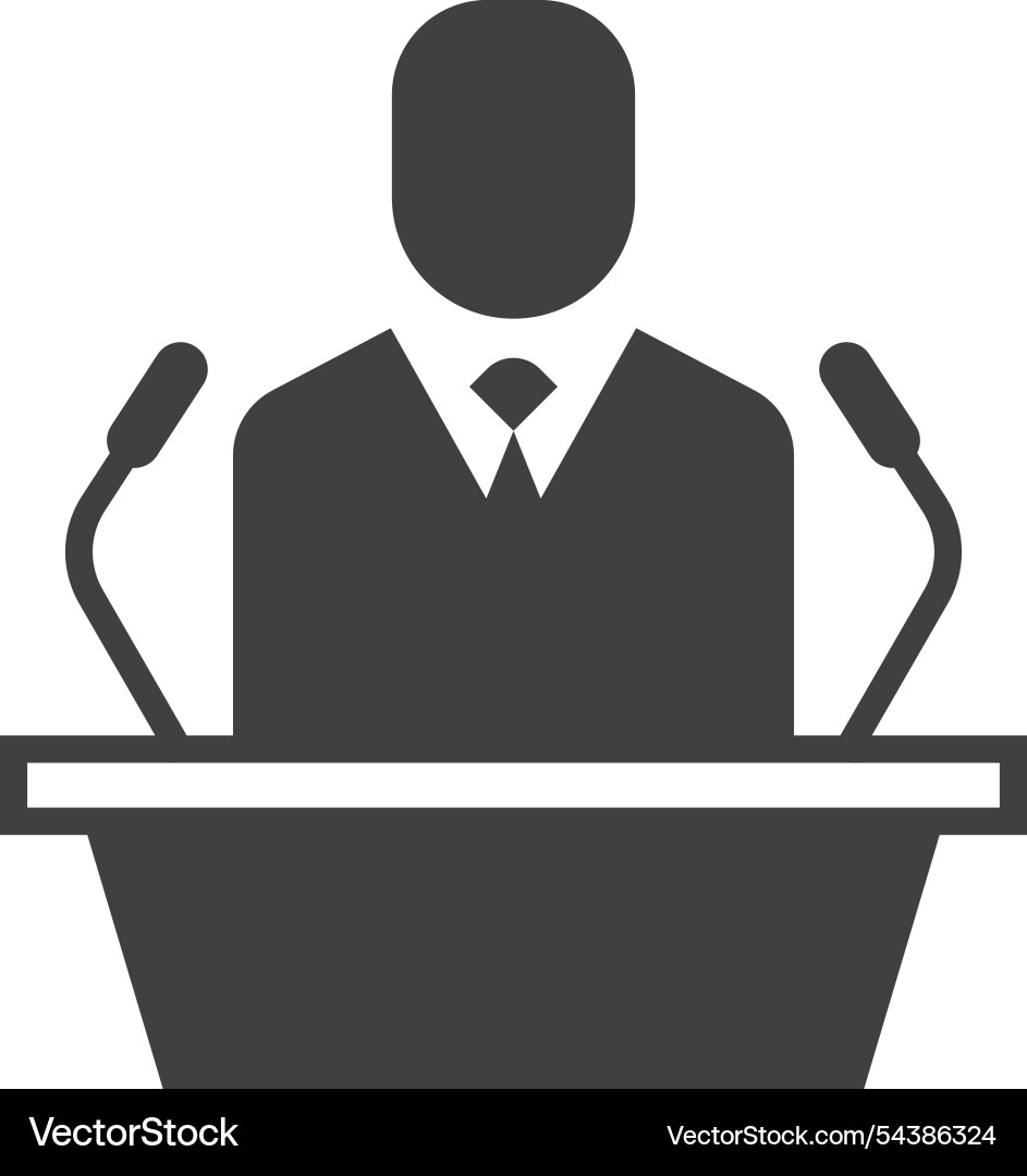 Public speech black icon man talking from tribune Vector Image