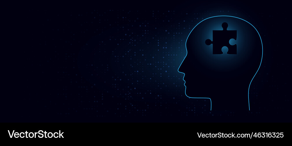 A human head outline with puzzle piece cut out Vector Image