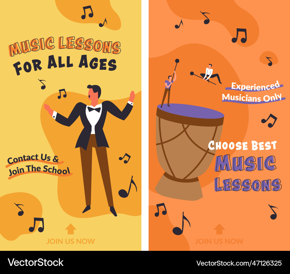 Music lessons for all ages experienced musicians Vector Image