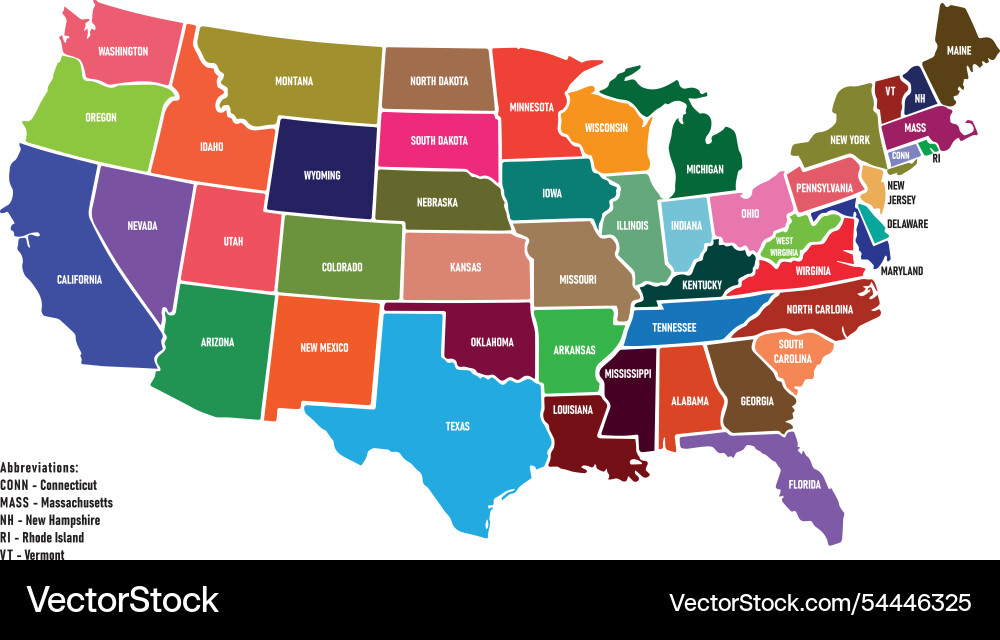 Usa map with states names Royalty Free Vector Image