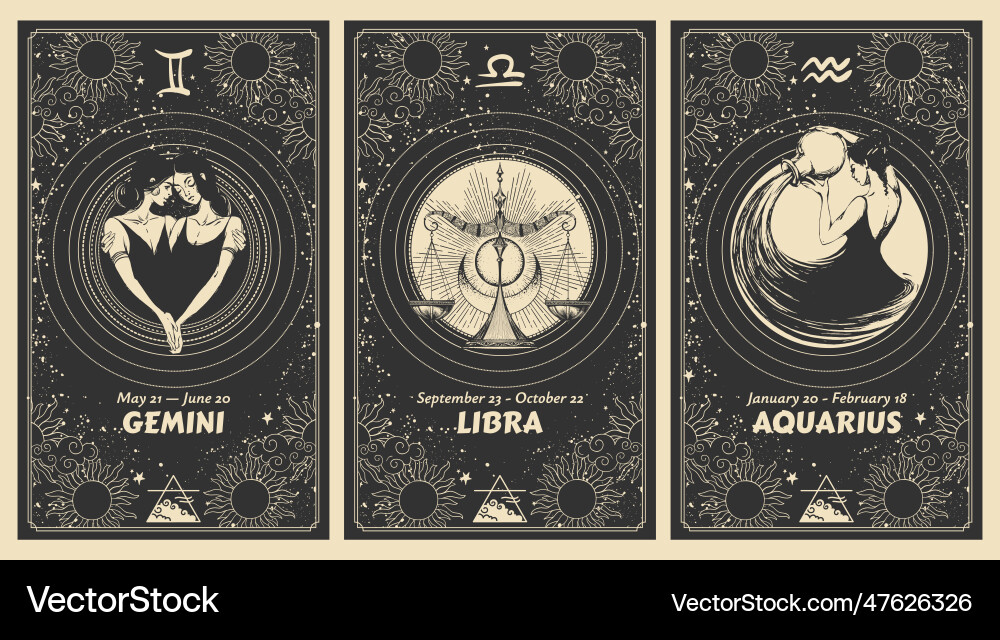Gemini libra aquarius zodiac signs air element Vector Image