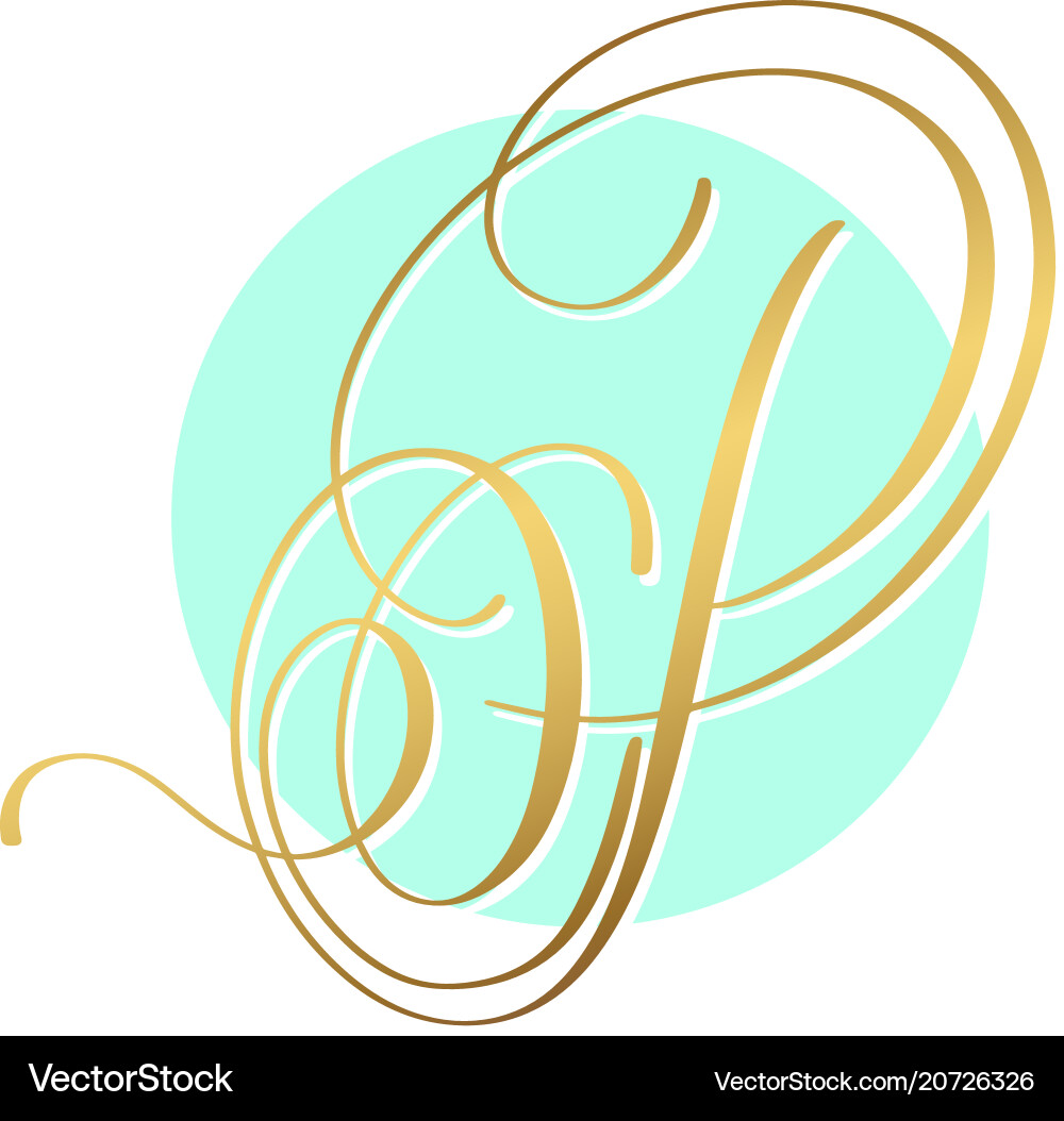 Gold calligraphy letter on circle blue background Vector Image