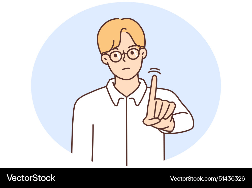 Serious man show finger say Royalty Free Vector Image