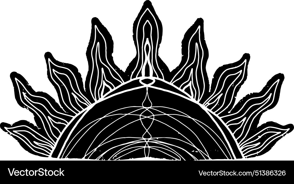 Stylized sun in linocut style rustic Royalty Free Vector