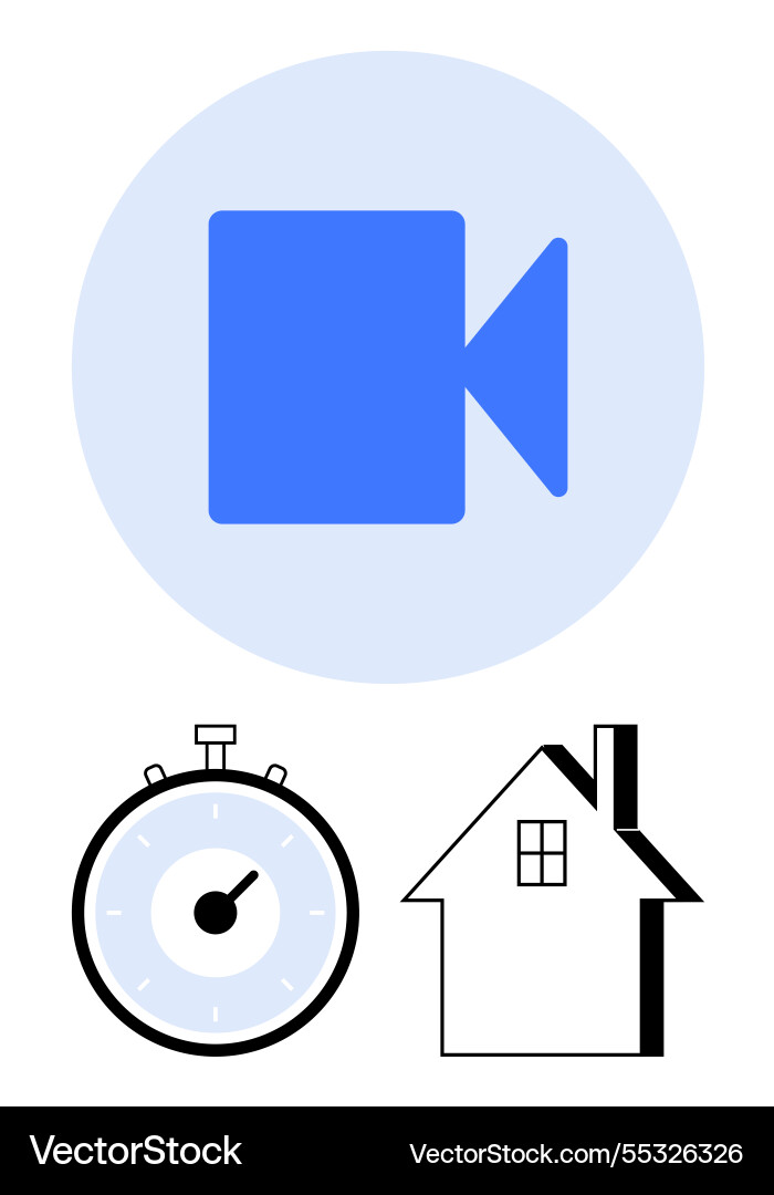 Video playback icon with stopwatch and house Vector Image