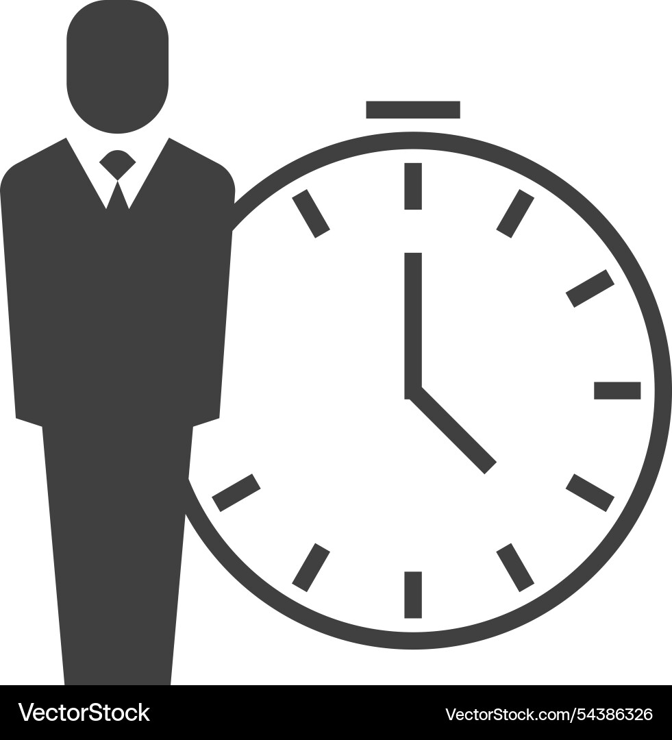 Working hours black icon businessman with clock Vector Image