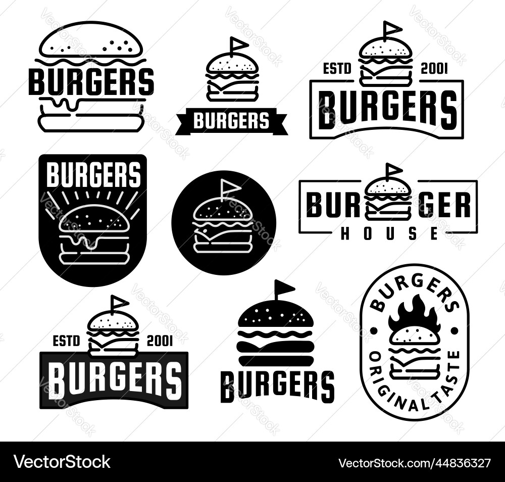 Burger line template snack bar emblem Royalty Free Vector