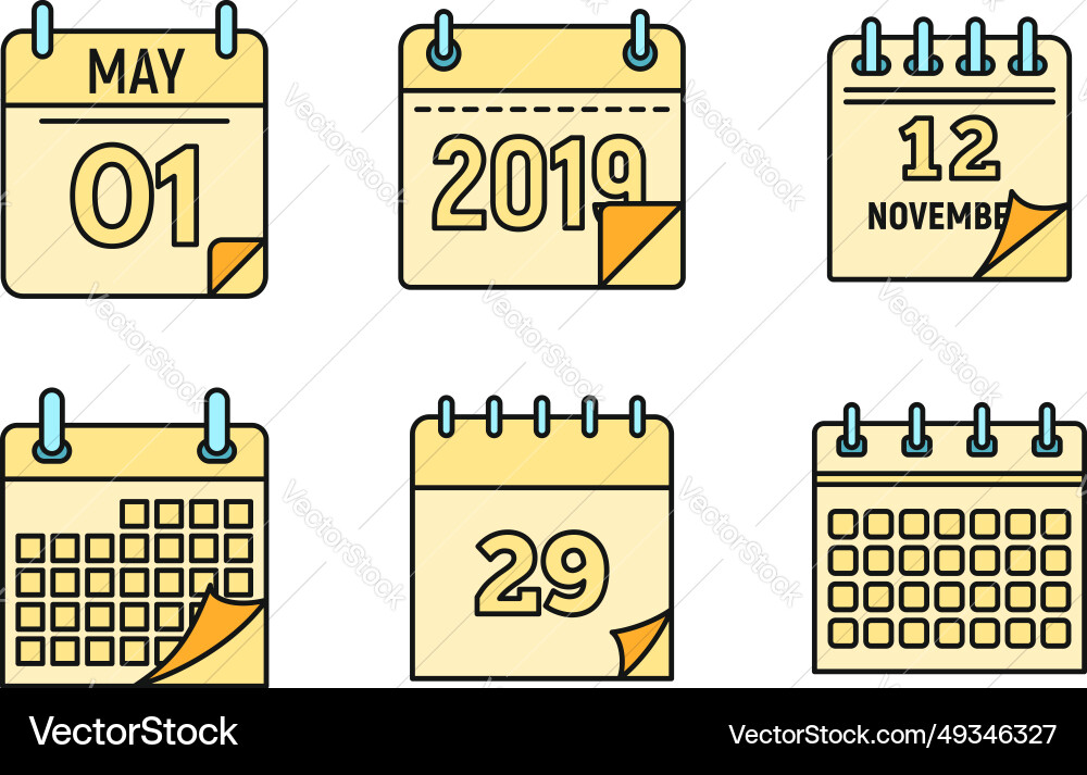 Calendar week icons set color Royalty Free Vector Image