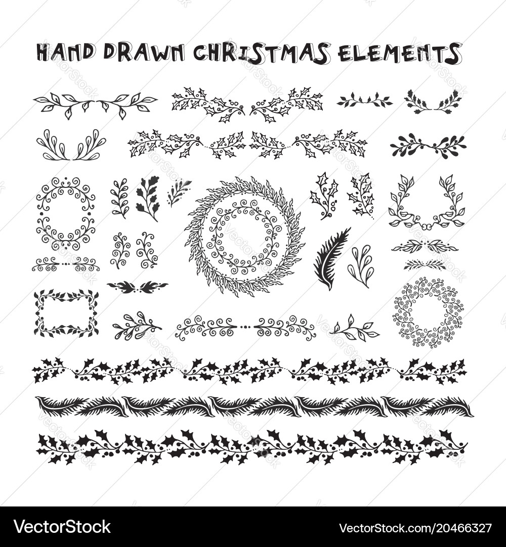 Collection hand drawn design elements Royalty Free Vector