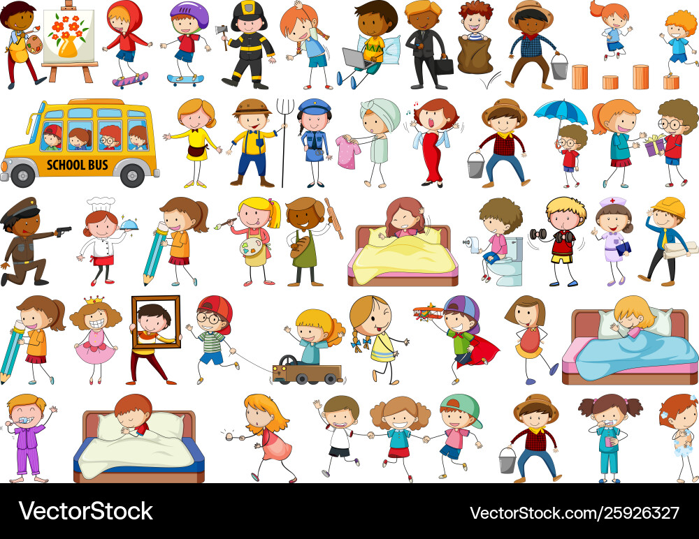Diverse children set on white background Vector Image