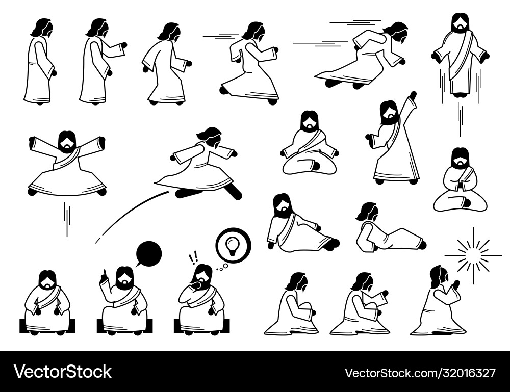 Jesus christ basic action postures and poses Vector Image
