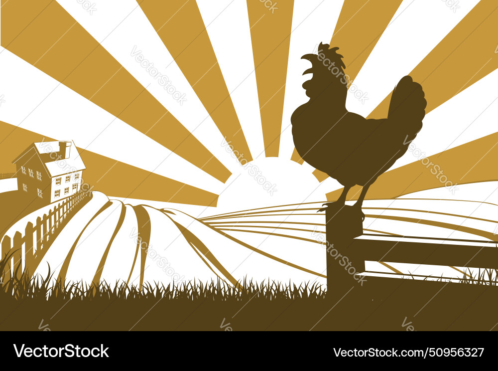 Rooster chicken silhouette crowing Royalty Free Vector Image