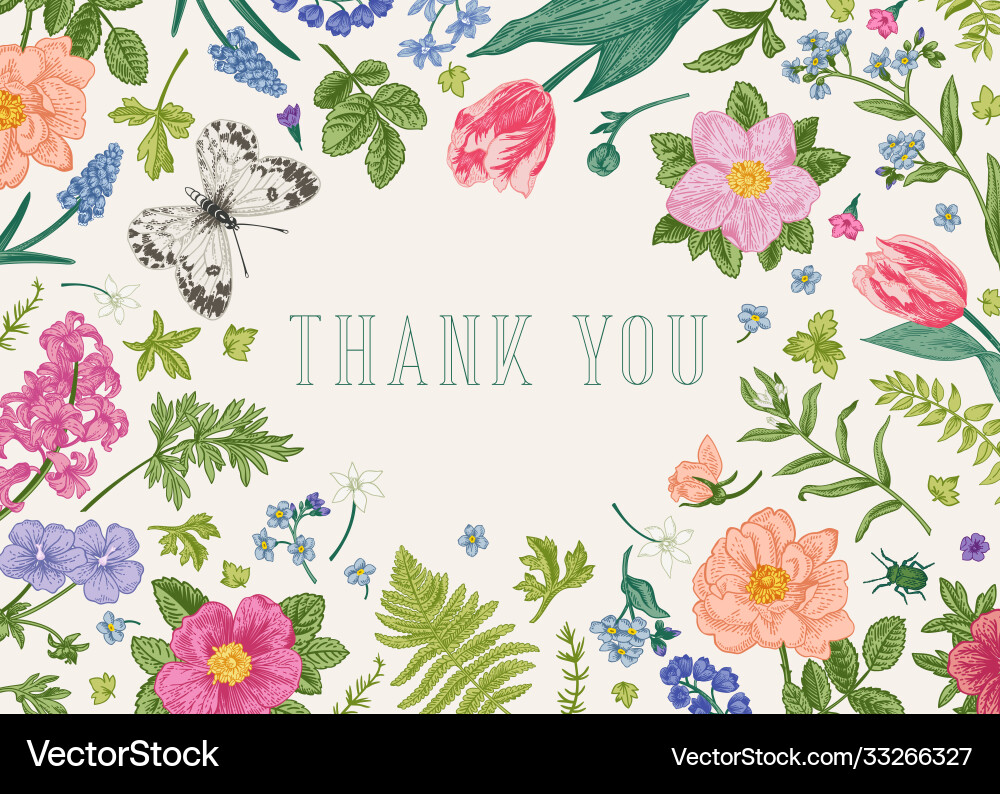 Thank you card with flowers Royalty Free Vector Image