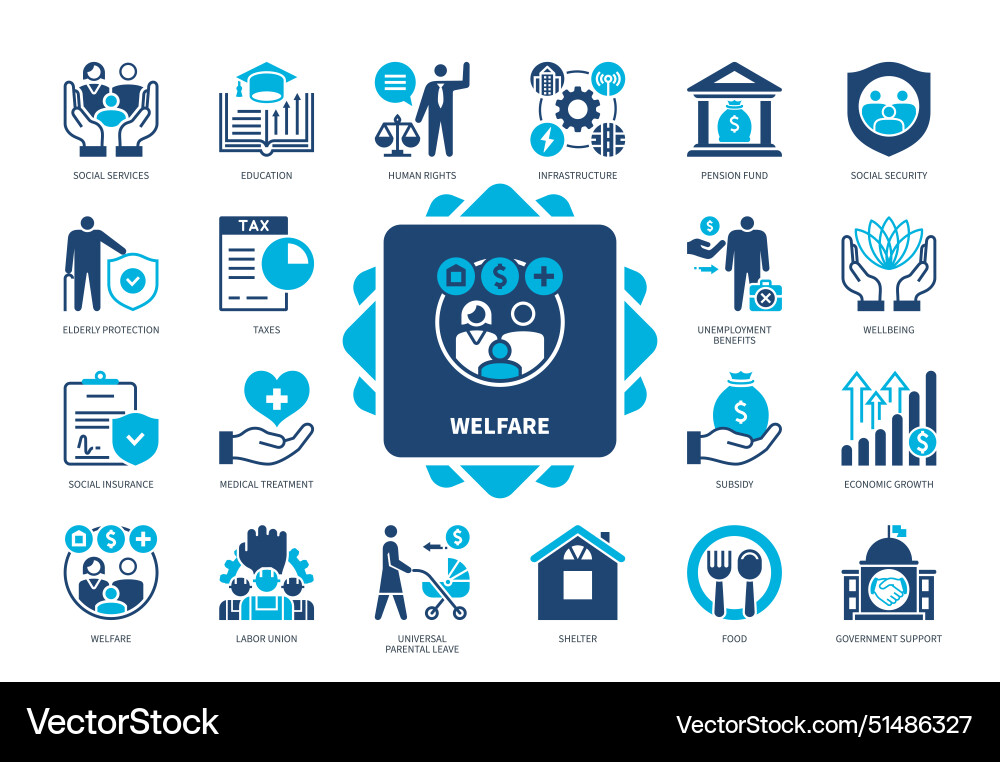 Welfare solid icon set Royalty Free Vector Image