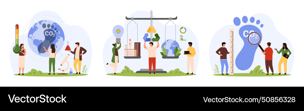 Carbon footprint effect analysis set tiny people Vector Image