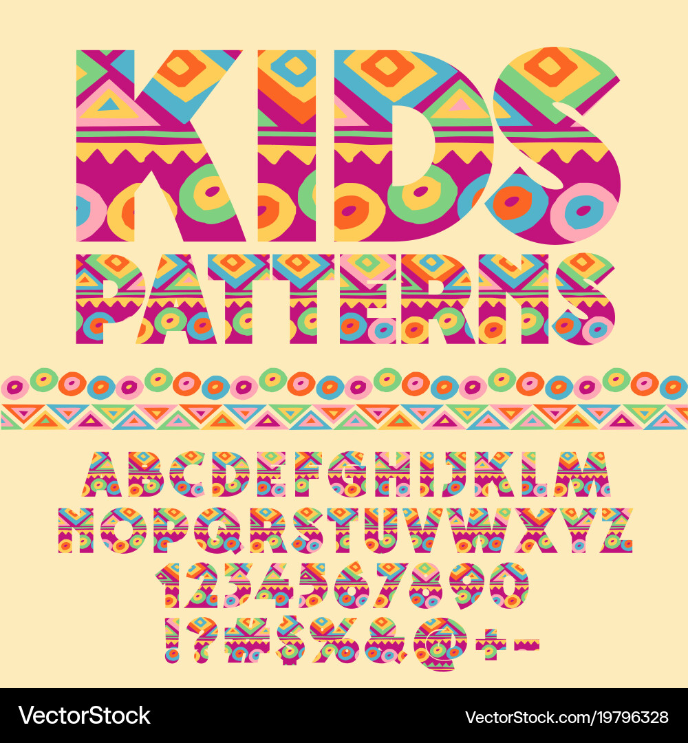 Colorful pattern alphabet set for children Vector Image