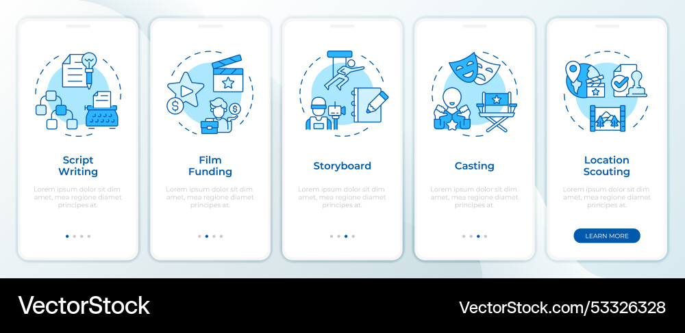 Film pre-production blue onboarding mobile app Vector Image