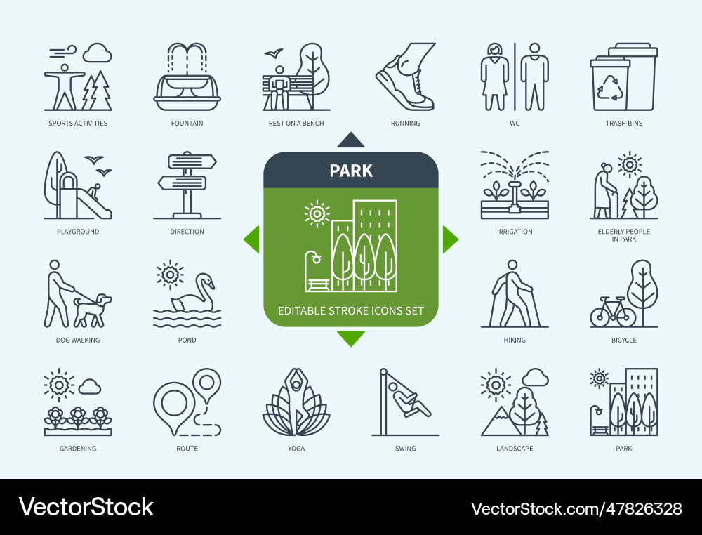 Park icons set with description Royalty Free Vector Image