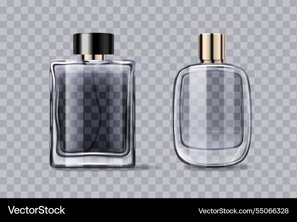 Perfume glass bottles set on transparent Vector Image