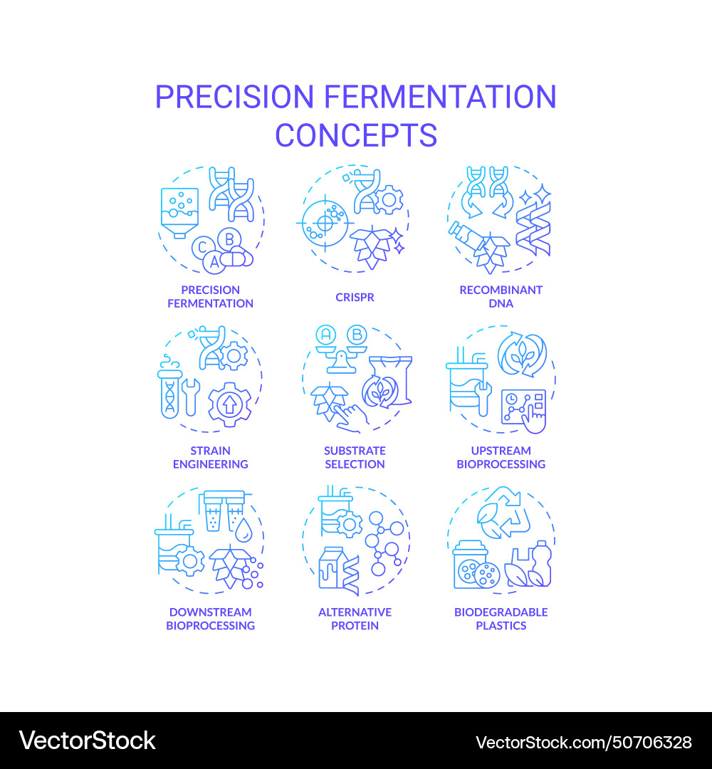Precision fermentation blue gradient concept icons