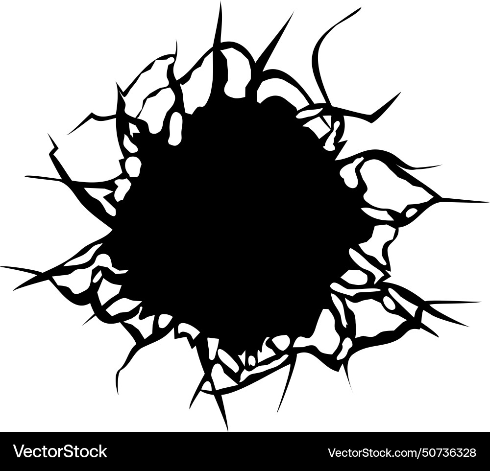 Shot hole with realistic cracks black silhouette Vector Image