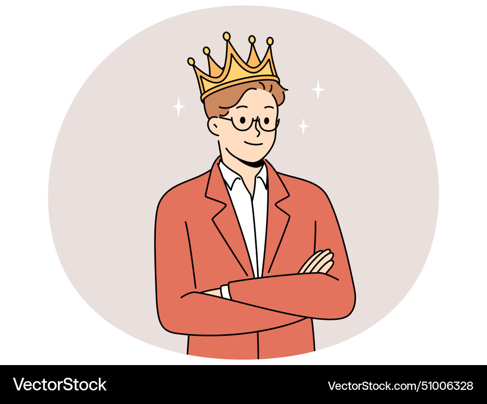 Smiling man in crown feel confident Royalty Free Vector