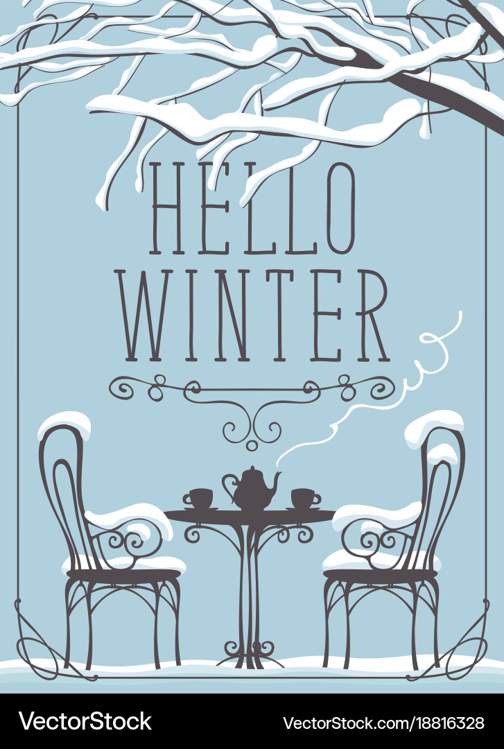 Winter street cafe under tree with lettering Vector Image
