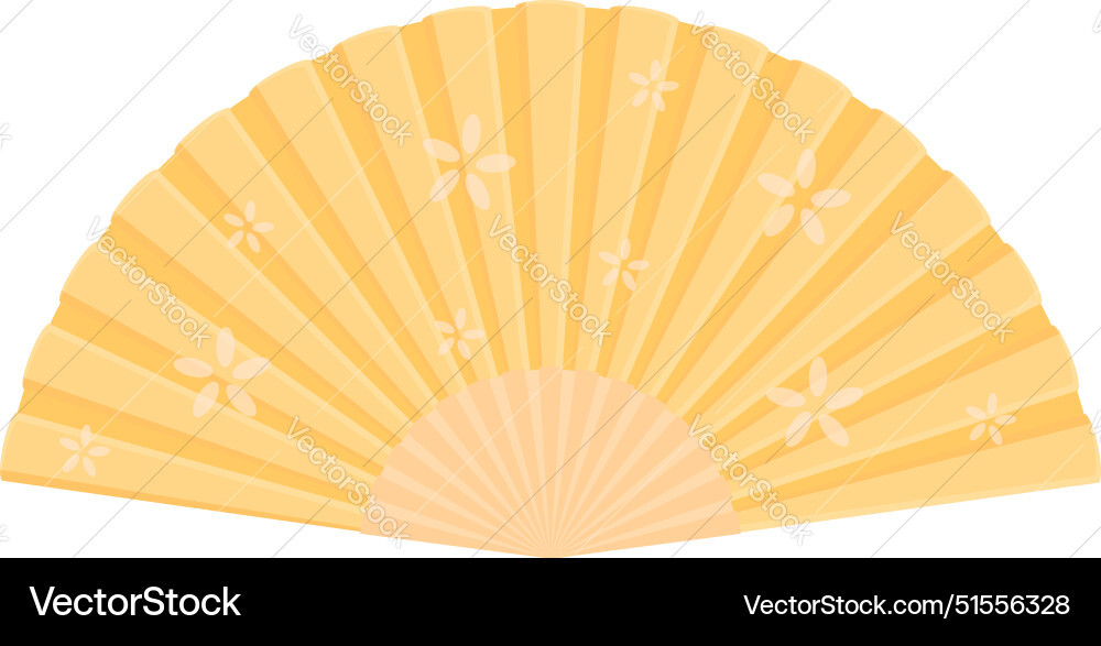 Yellow hand fan with flower pattern representing Vector Image