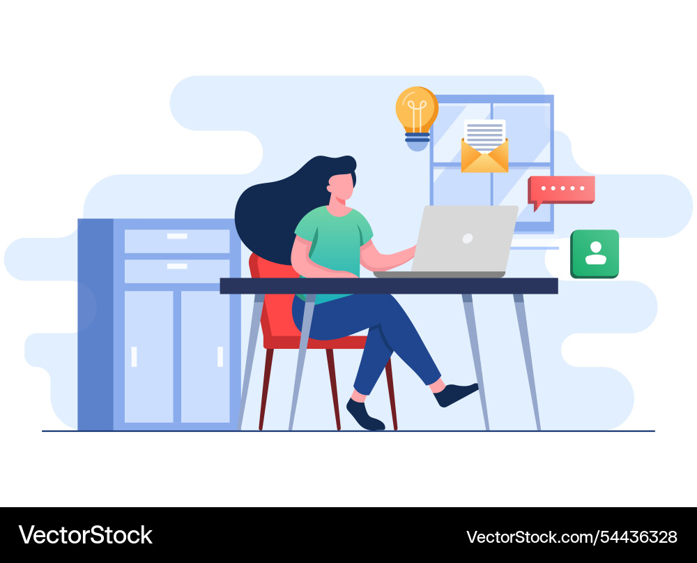 Young businesswoman working on computer flat Vector Image