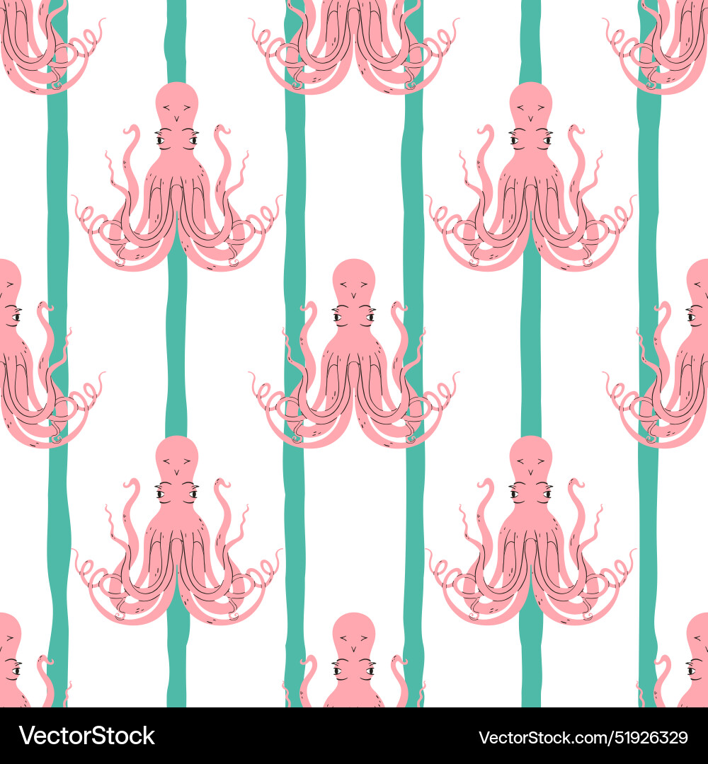 Octopus seamless pattern flat cute cartoon Vector Image