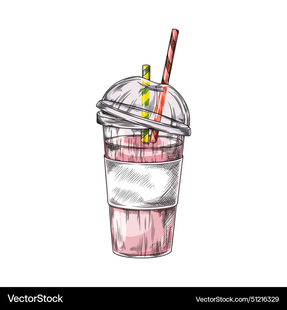 Pink smoothie in clear cup Royalty Free Vector Image