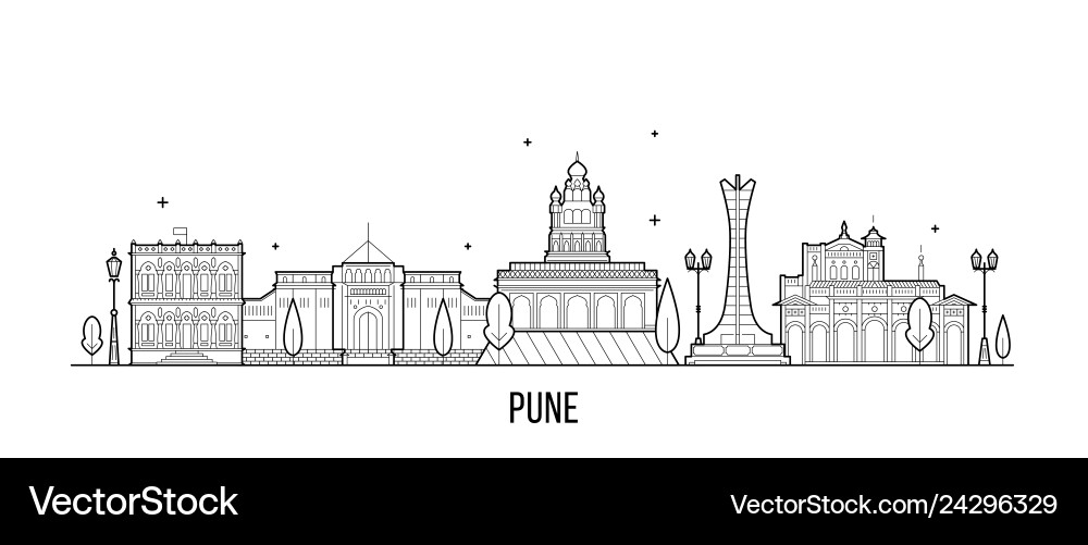 Pune skyline maharashtra india city linear Vector Image