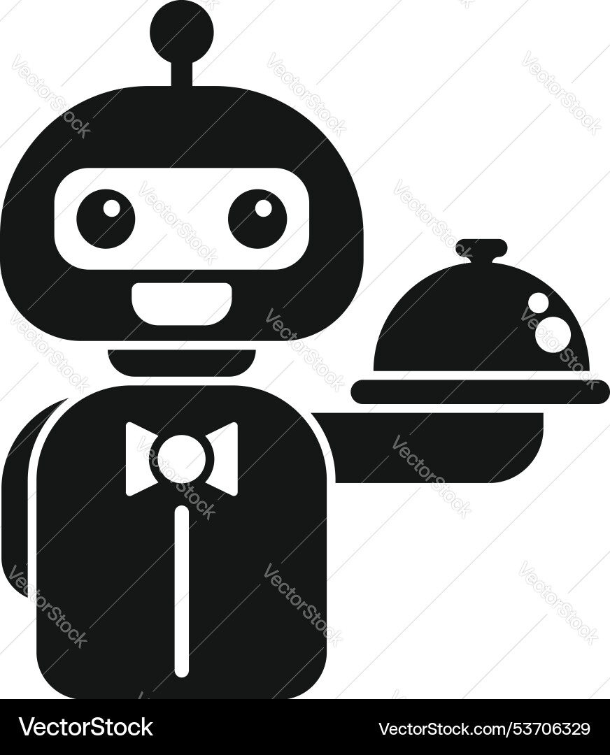 Robot waiter holding a covered tray icon glyph Vector Image