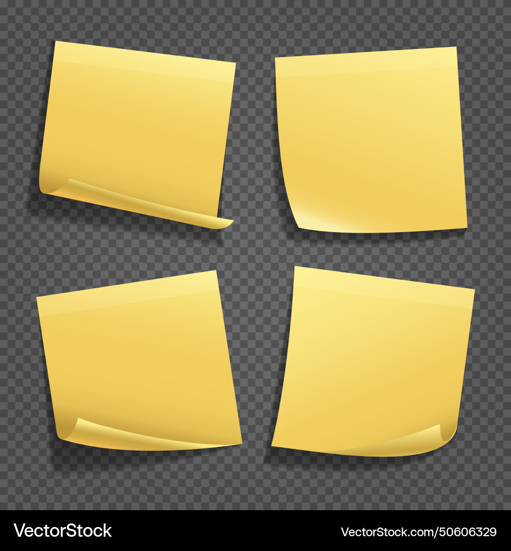 Yellow sticky notes isolated on transparent Vector Image