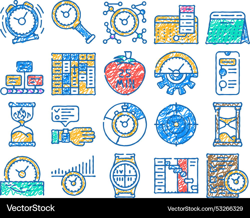 Zeitmanagement und Planung Icon Hand gezeichnet Vektorbild