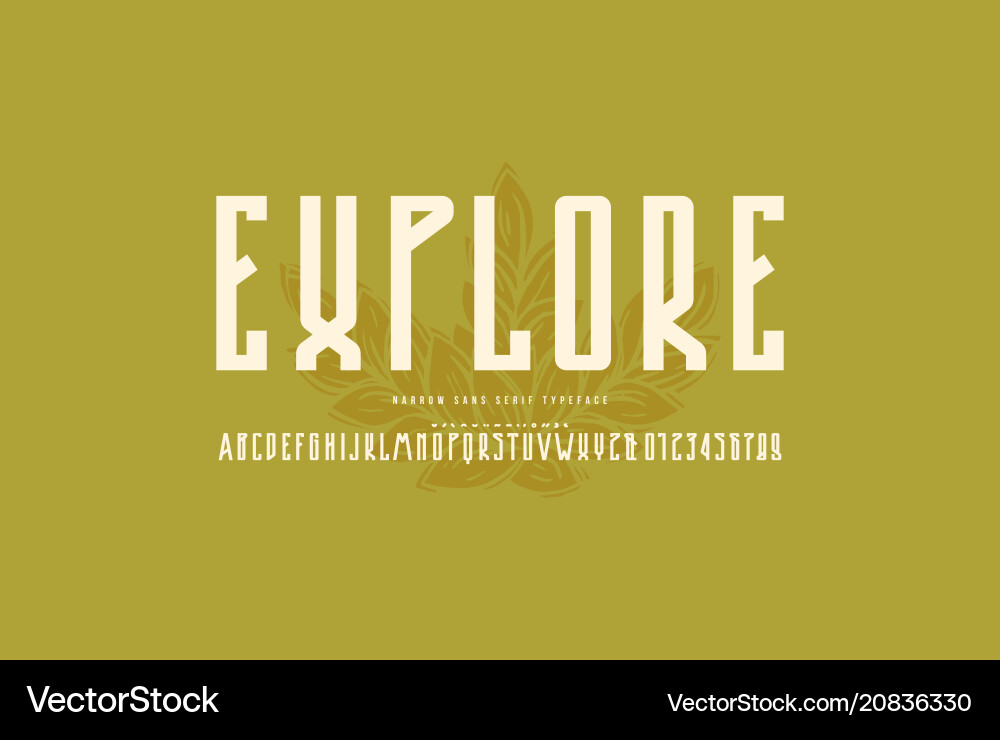 Decorative narrow sans serif font Royalty Free Vector Image
