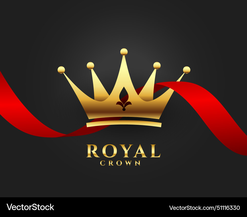 Golden crown background with ribbon for royal Vector Image