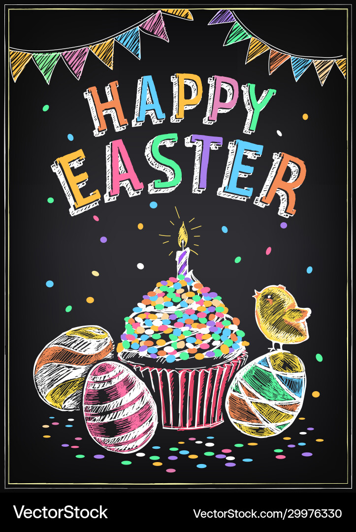 Happy easter vintage poster with cake Royalty Free Vector