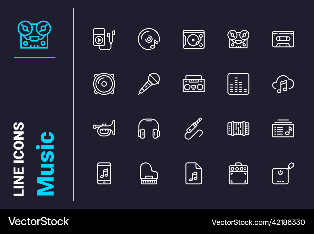 Music and musical instruments icons set Royalty Free Vector