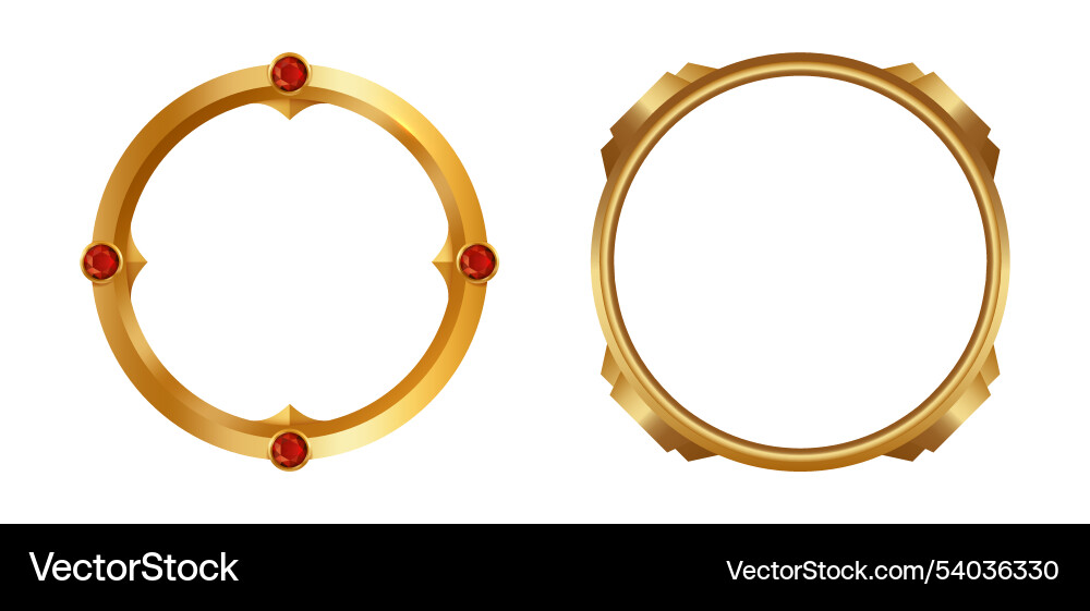 Round classic frame of gold with ruby stones Vector Image