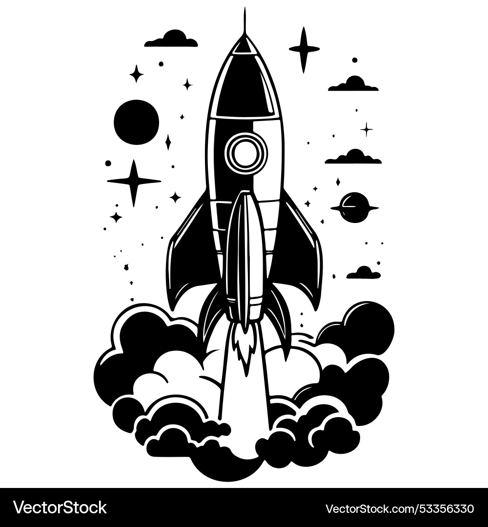 Sketches cartoon rocket ink hand drawn line Vector Image