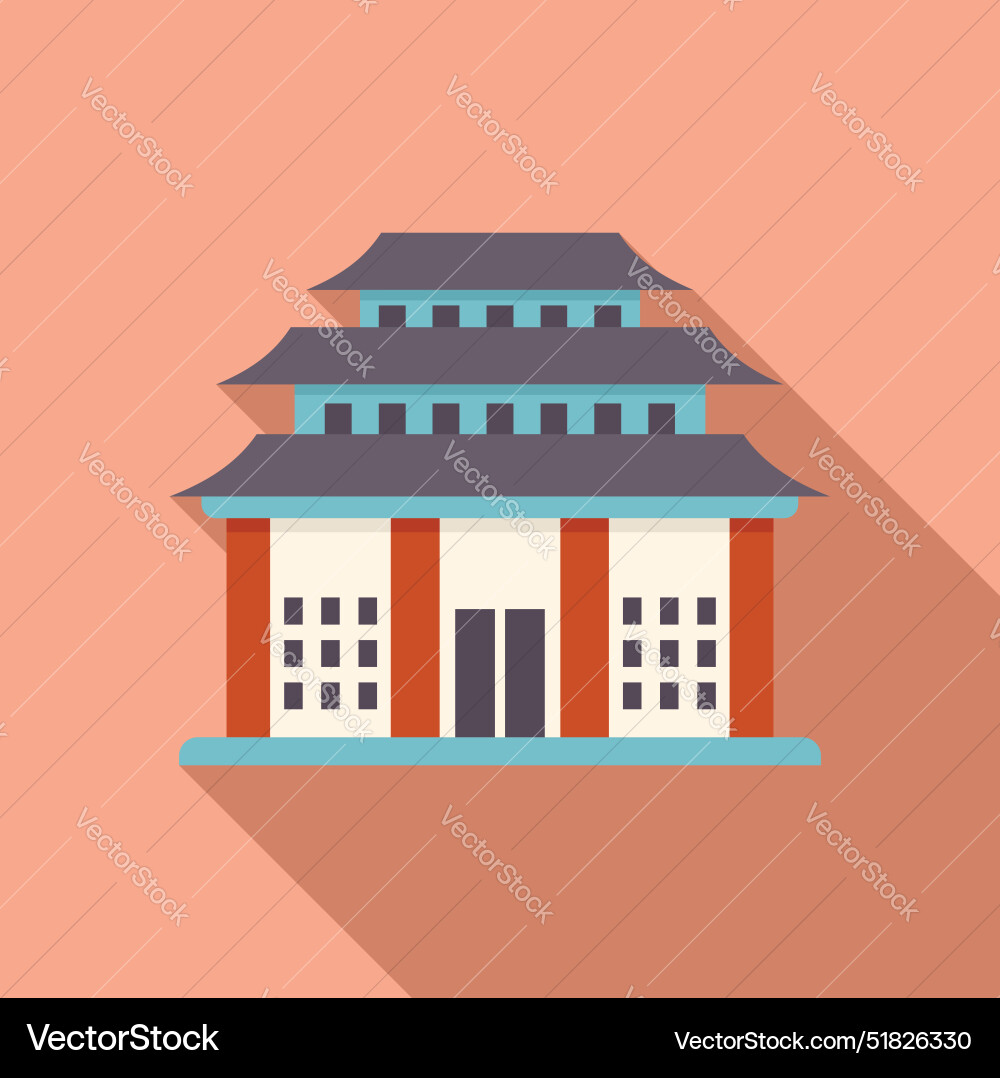 Traditional asian temple building with long shadow