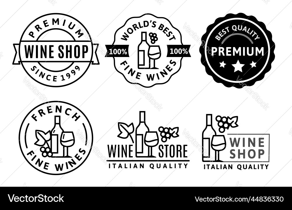 Wine stamp set symbol design of label Royalty Free Vector