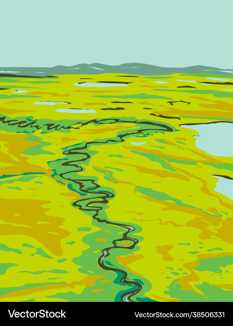 A river snaking its way through tundra Royalty Free Vector