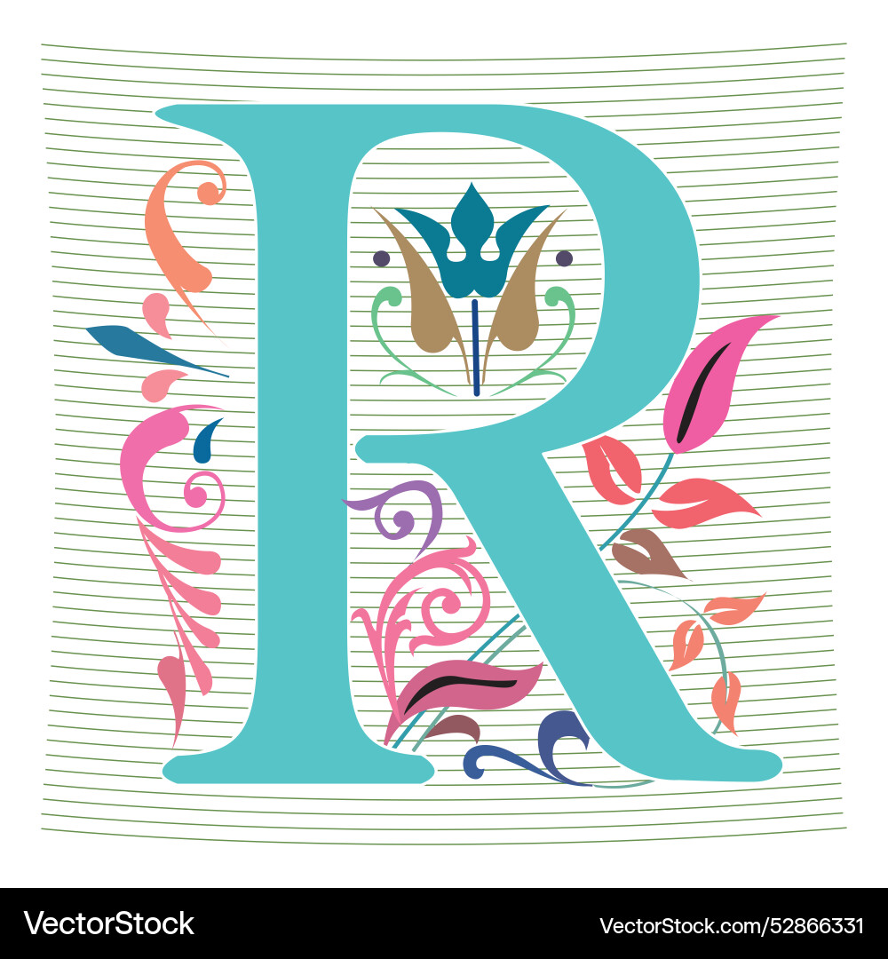 Art regal initial caps font capital letter r Vector Image