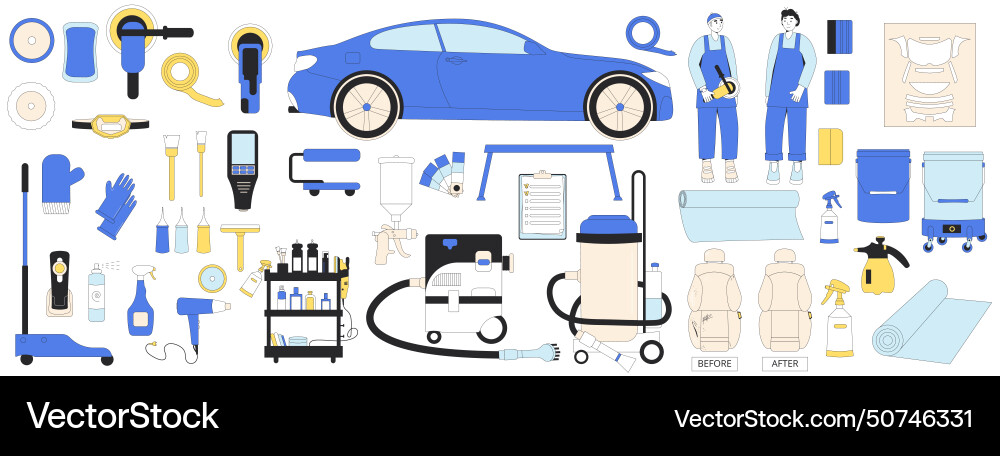 Car detailing set repair auto collection Vector Image