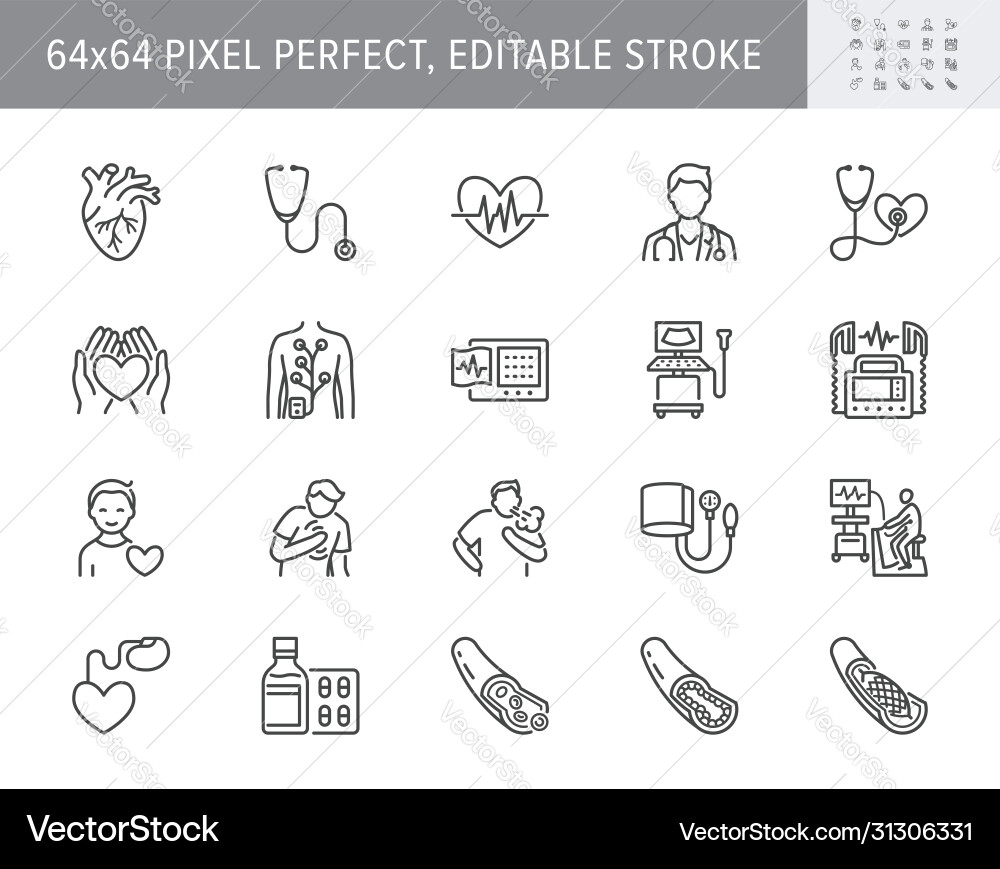 Cardiology line icons Royalty Free Vector Image